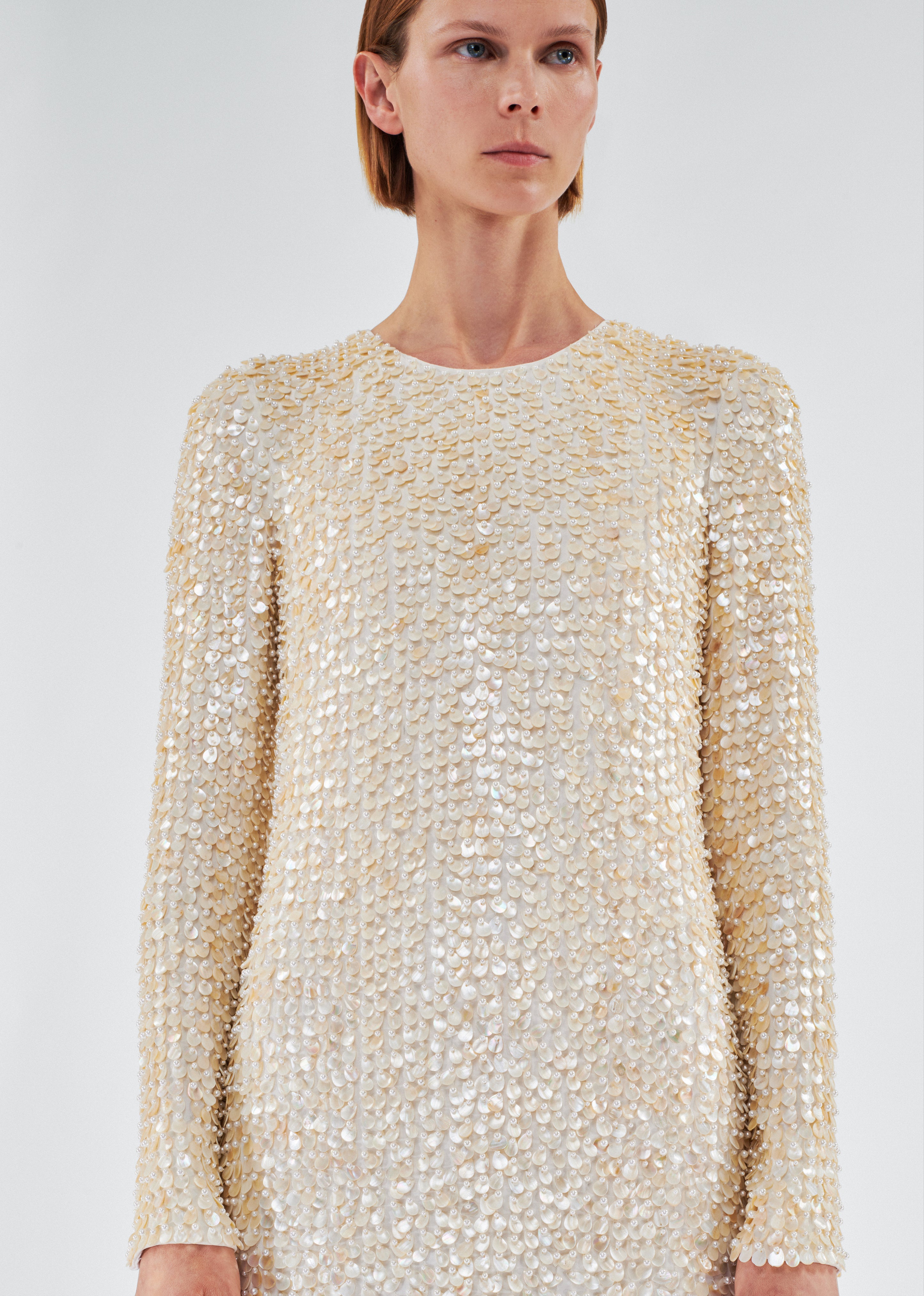 Jamis Dress in Embroidered Mother-of-Pearl | Adam Lippes Luxury Gown