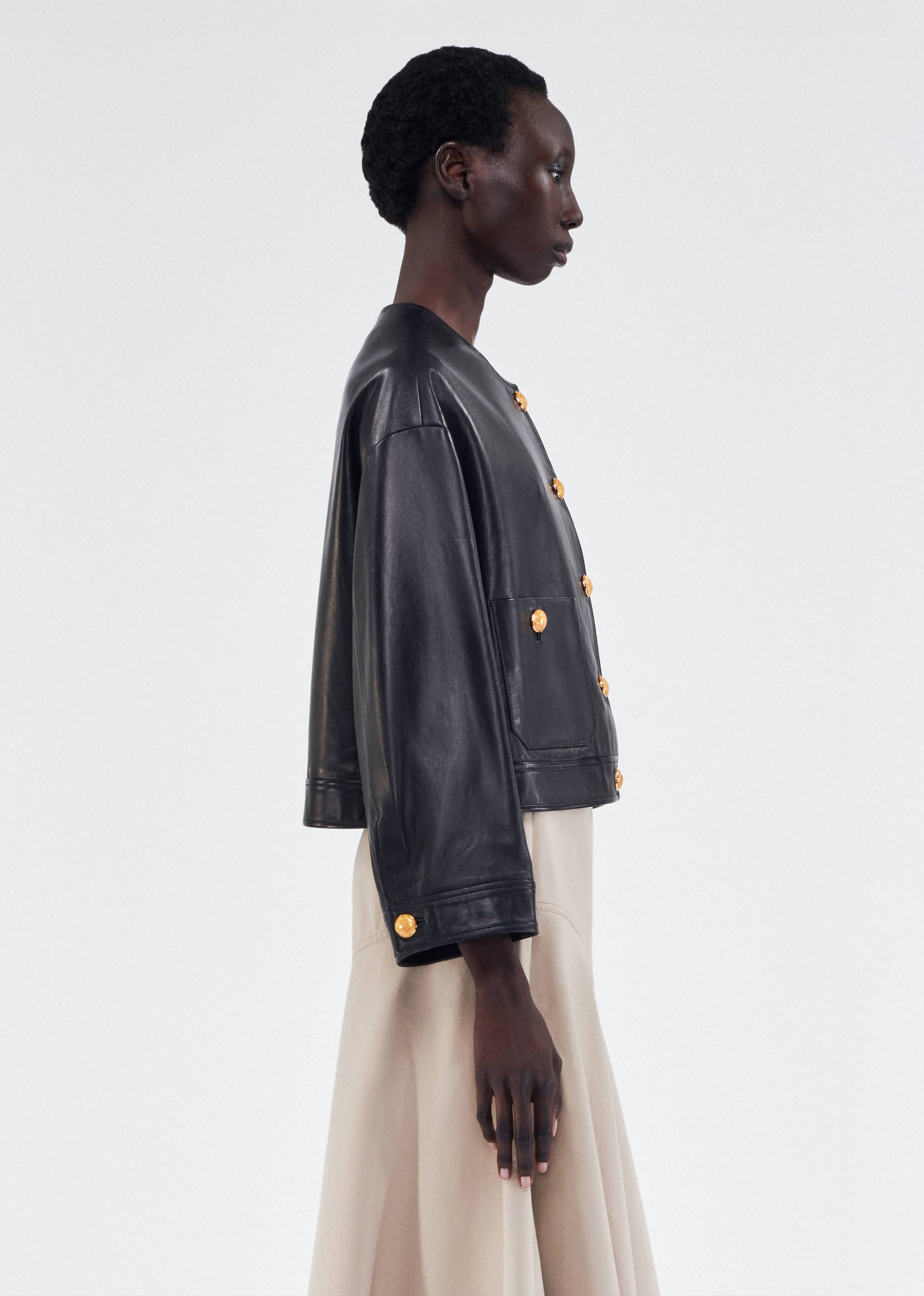 Nessy Jacket in Black Leather | Structured Design with Gold-Tone ...